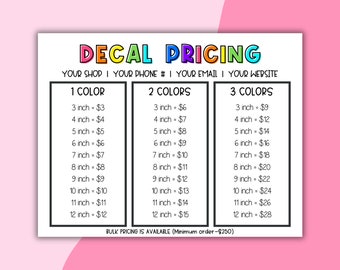 Editable Vinyl Price List // Easy to Read Pricing Chart, Perfect for ...