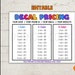 EDITABLE Vinyl Decal Price Chart Small Business Tool digital Download ...