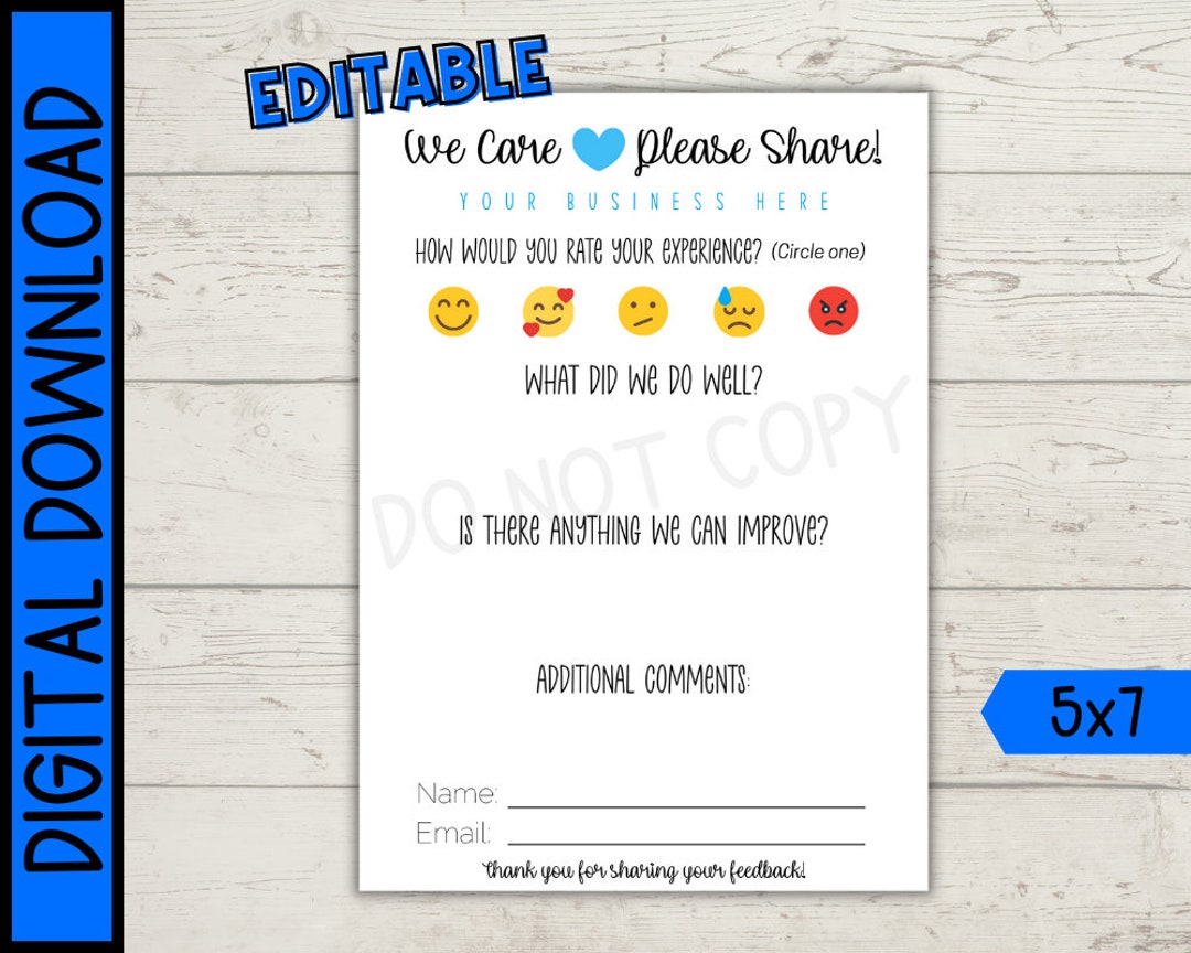 EDITABLE Printable Blue Feedback Card for Small Business - Etsy