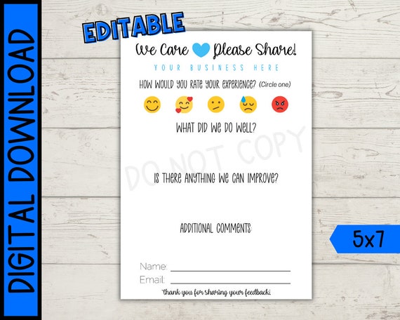 EDITABLE Printable Blue Feedback Card for Small Business | Etsy