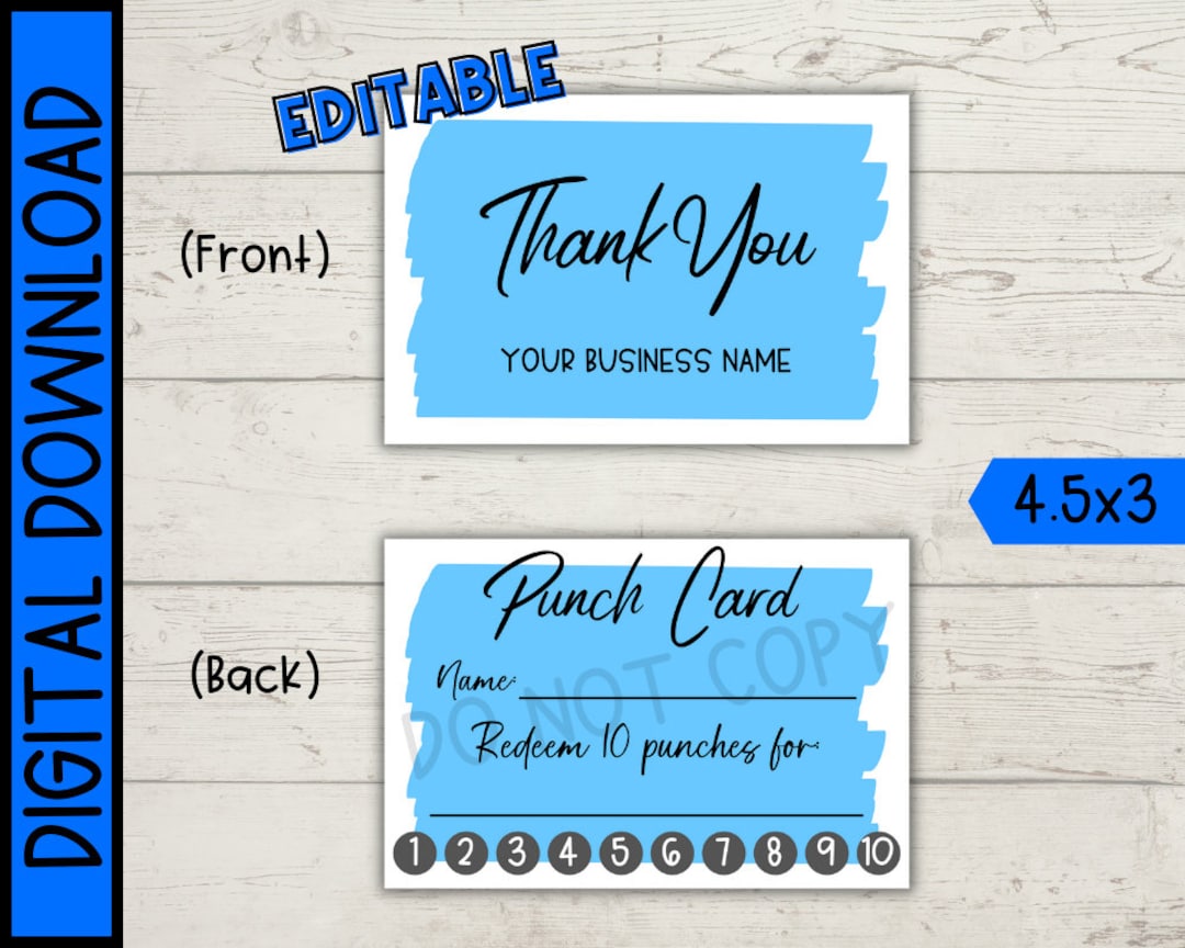 EDITABLE Blue Customer Punch Card Loyalty Card for Small Business ...