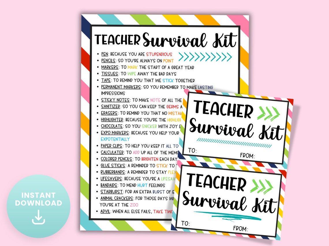 Teacher Survival Kit Ticket and Template Printable - Etsy