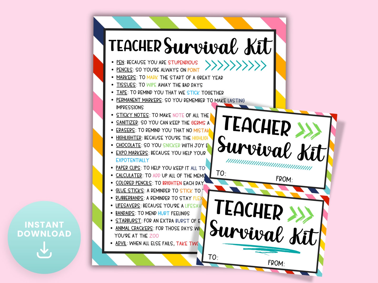 Teacher Survival Kit Ticket and Template Printable - Etsy