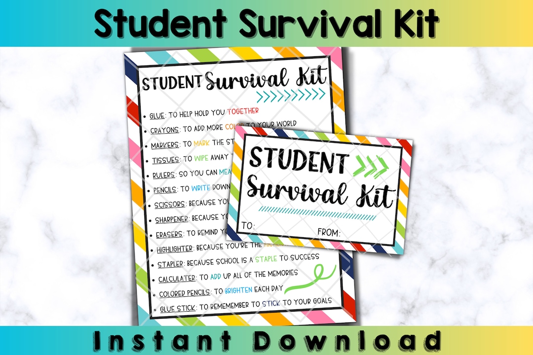 Student Survival Kit Printable Tag Template digital Download (Instant ...