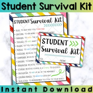 Student Survival Kit Printable Tag Template digital Download (Instant ...