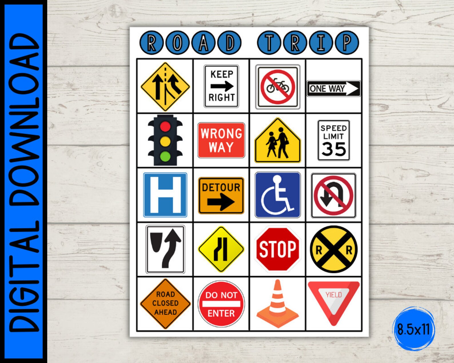Road Sign Spot It Game Printable Activity for Road Trip digital ...