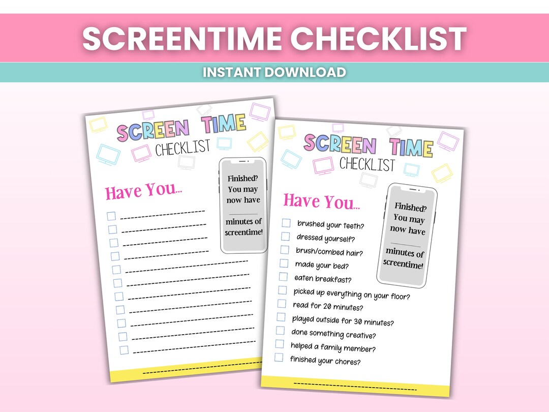 Screentime Checklist Printable PDF - Etsy
