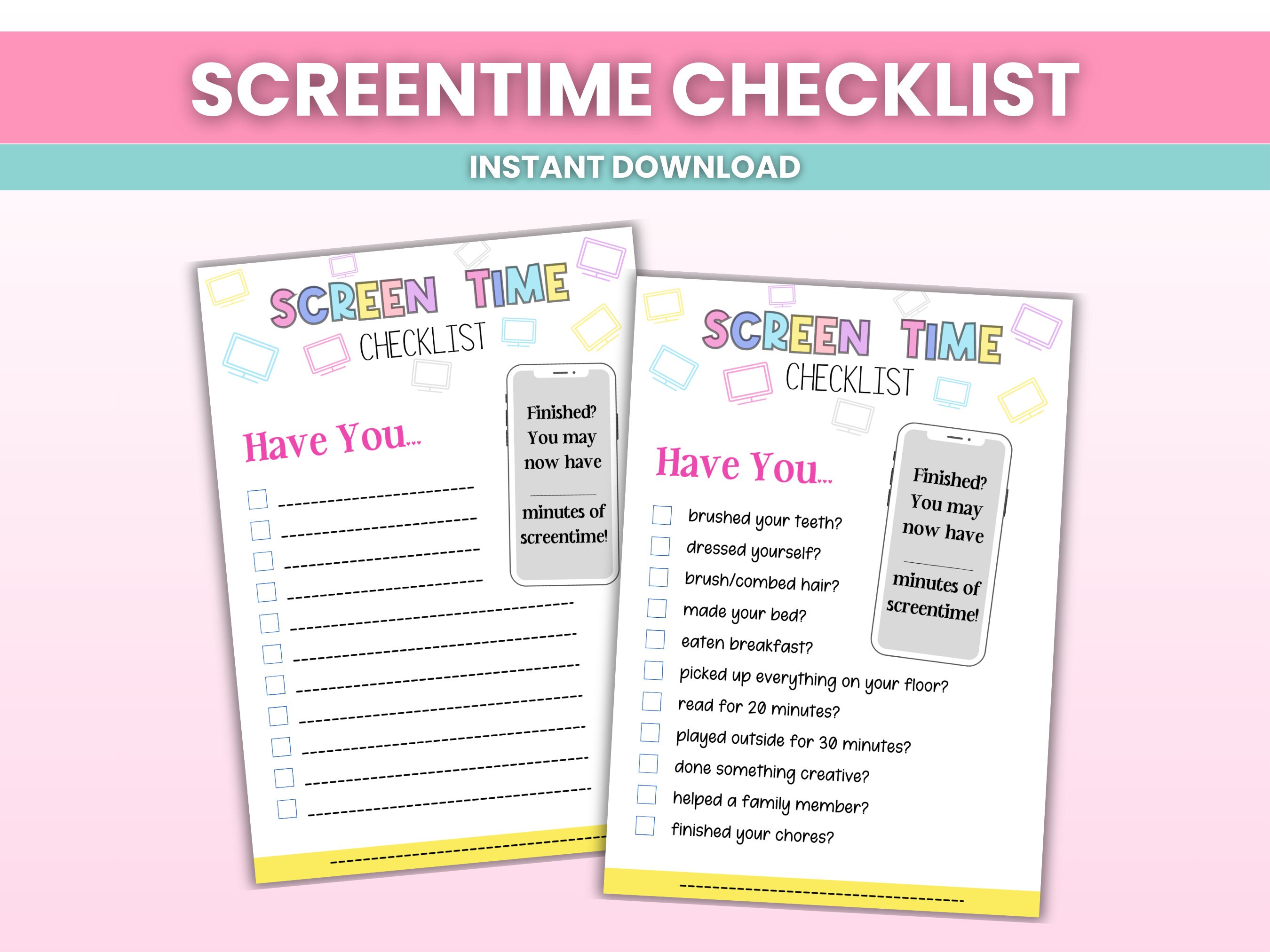Screentime Checklist Printable PDF - Etsy