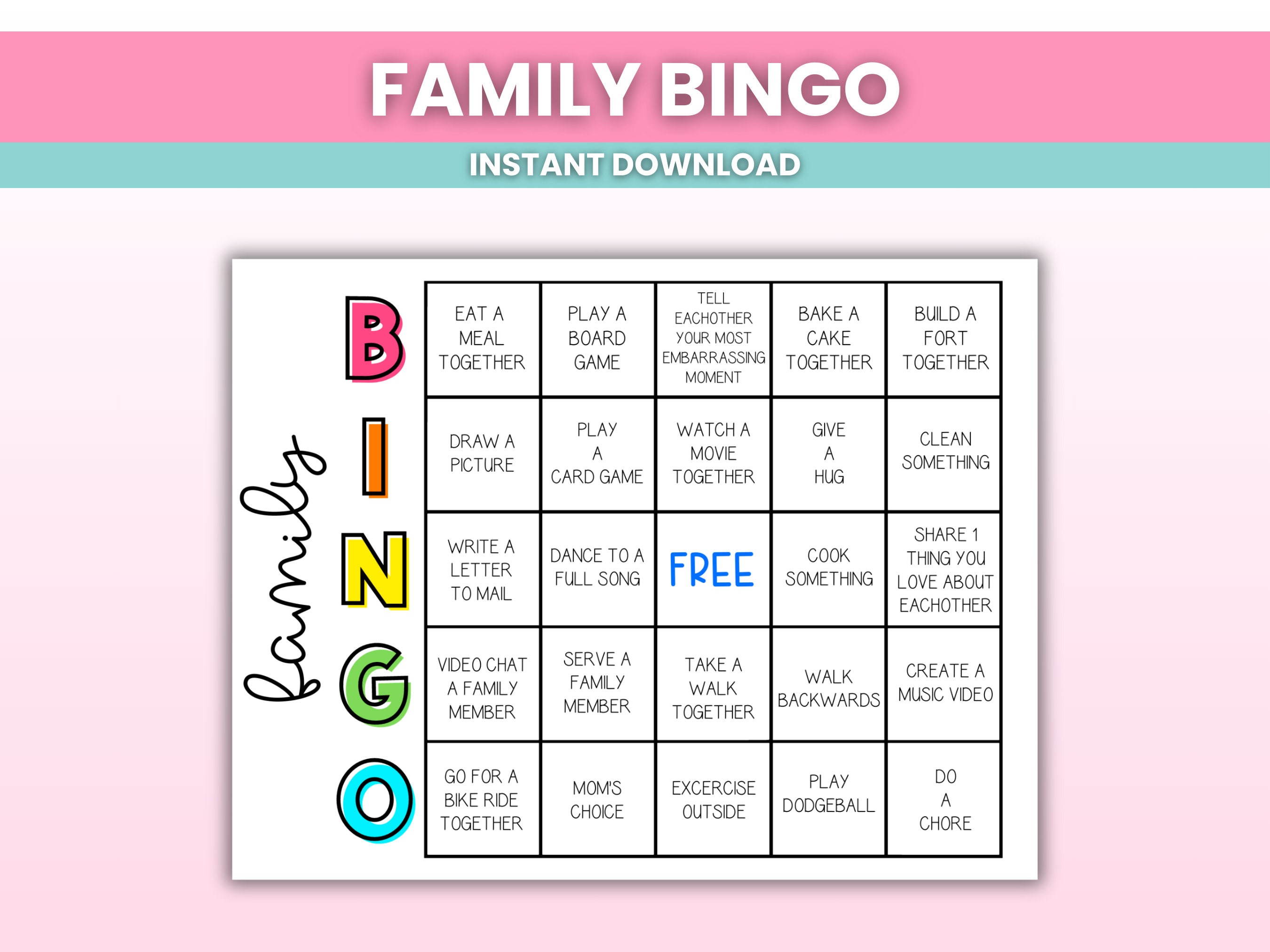 Family Bingo Printable Game Activity for Family - Etsy
