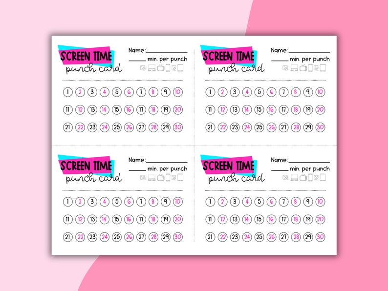 Screen Time Punch Card Printable Template - Etsy