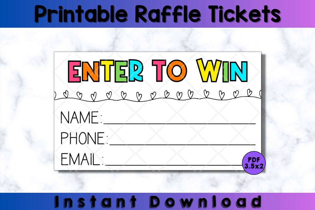 Enter to Win Generic Raffle Ticket Printable Template digital Download ...
