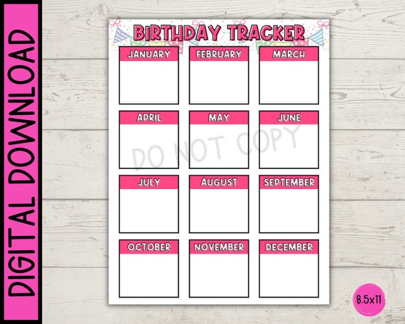 Birthday Tracker Planner Printable Template digital Download - Etsy
