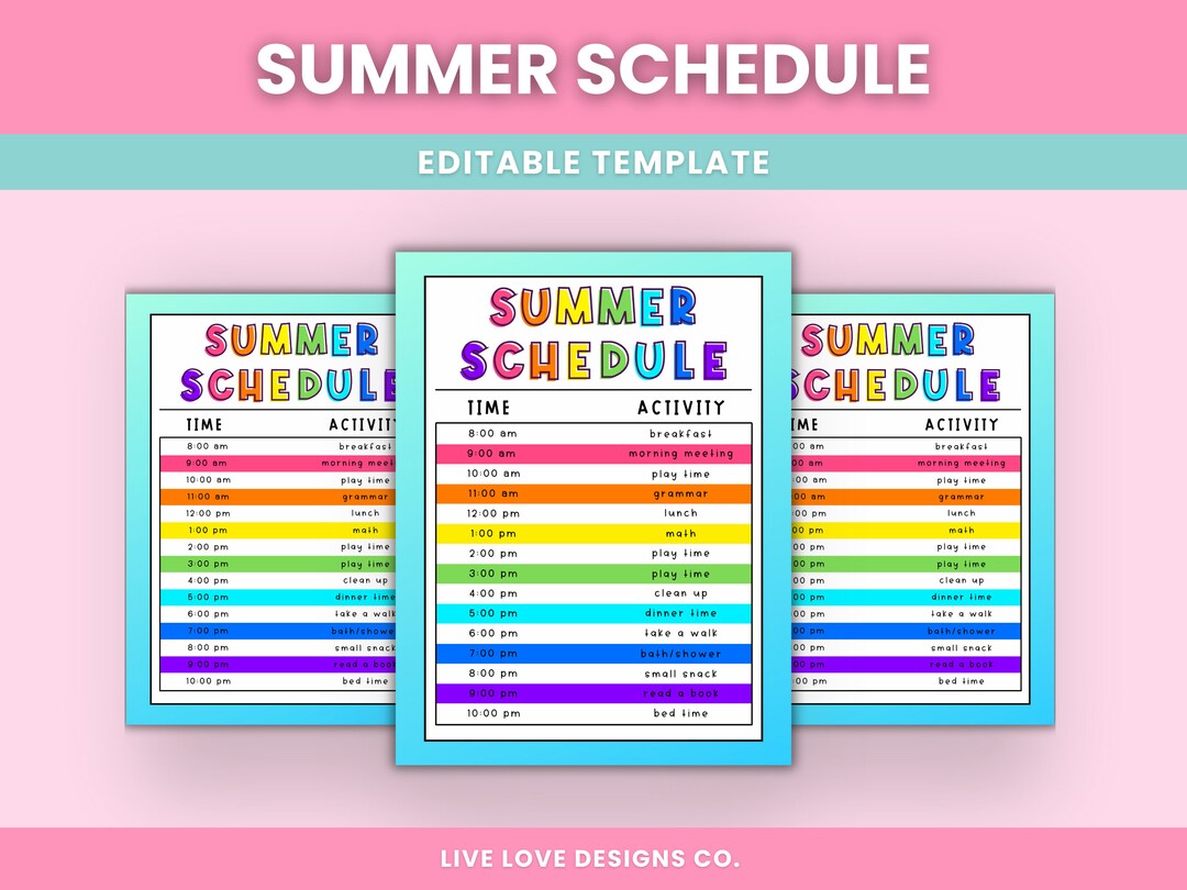 EDITABLE Summer Schedule Printable Template - Etsy