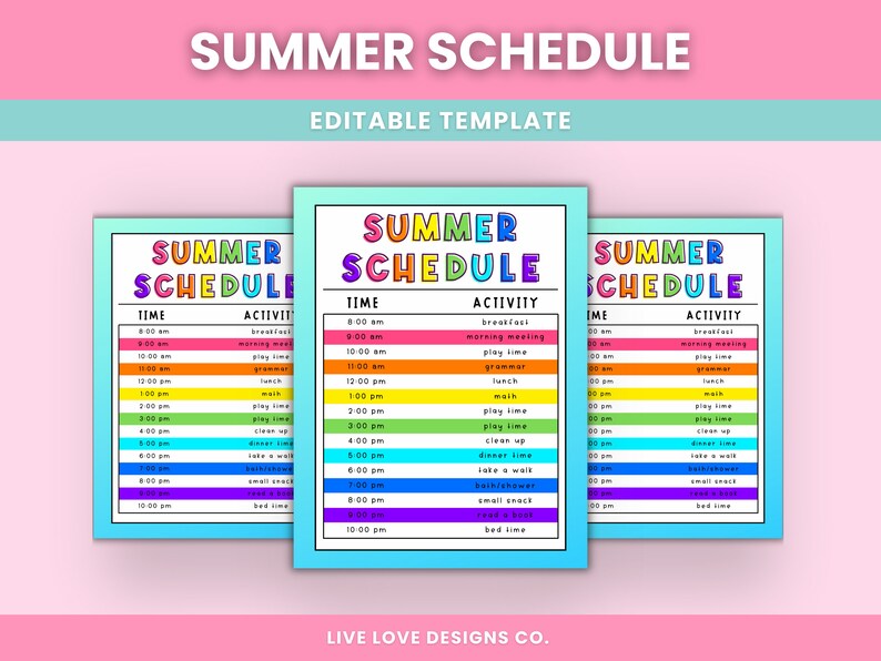 EDITABLE Summer Schedule Printable Template - Etsy UK