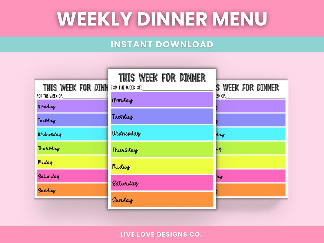 Weekly Meal Planner Printable | Colorful Planner Template - Etsy