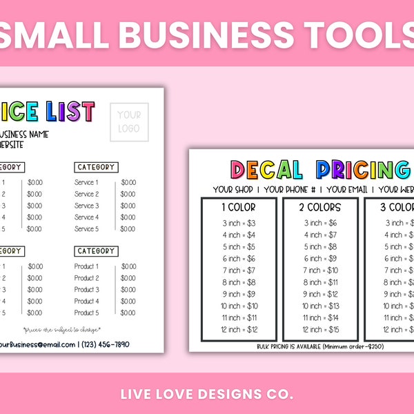 Vinyl Decal Pricing Chart - Etsy