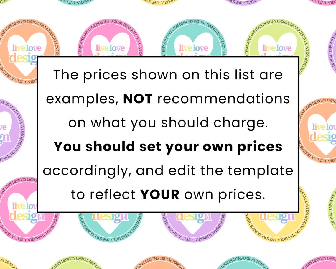 EDITABLE Vinyl Decal Price Chart | Small Business Tool - Etsy