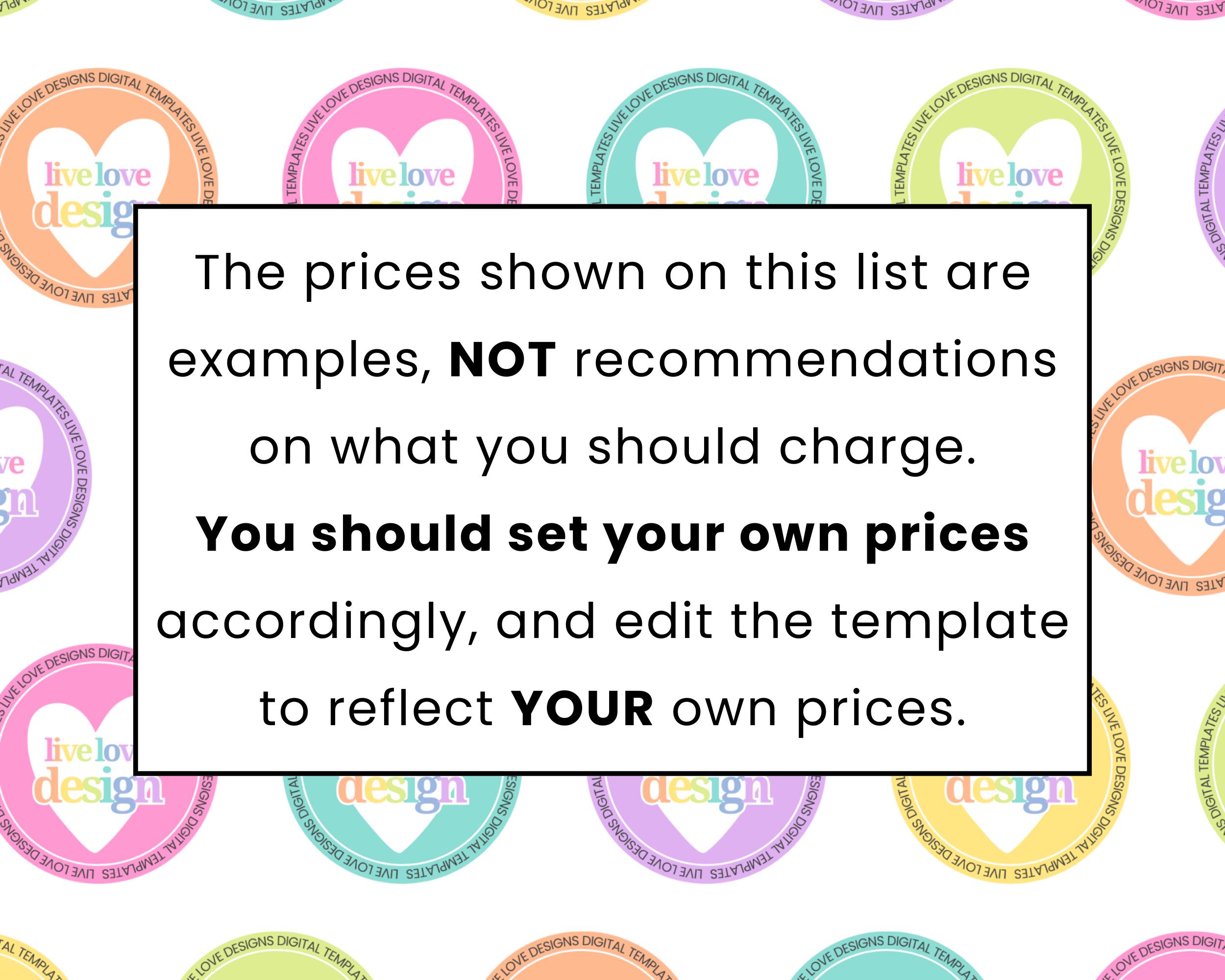 EDITABLE Vinyl Decal Price Chart | Small Business Tool - Etsy