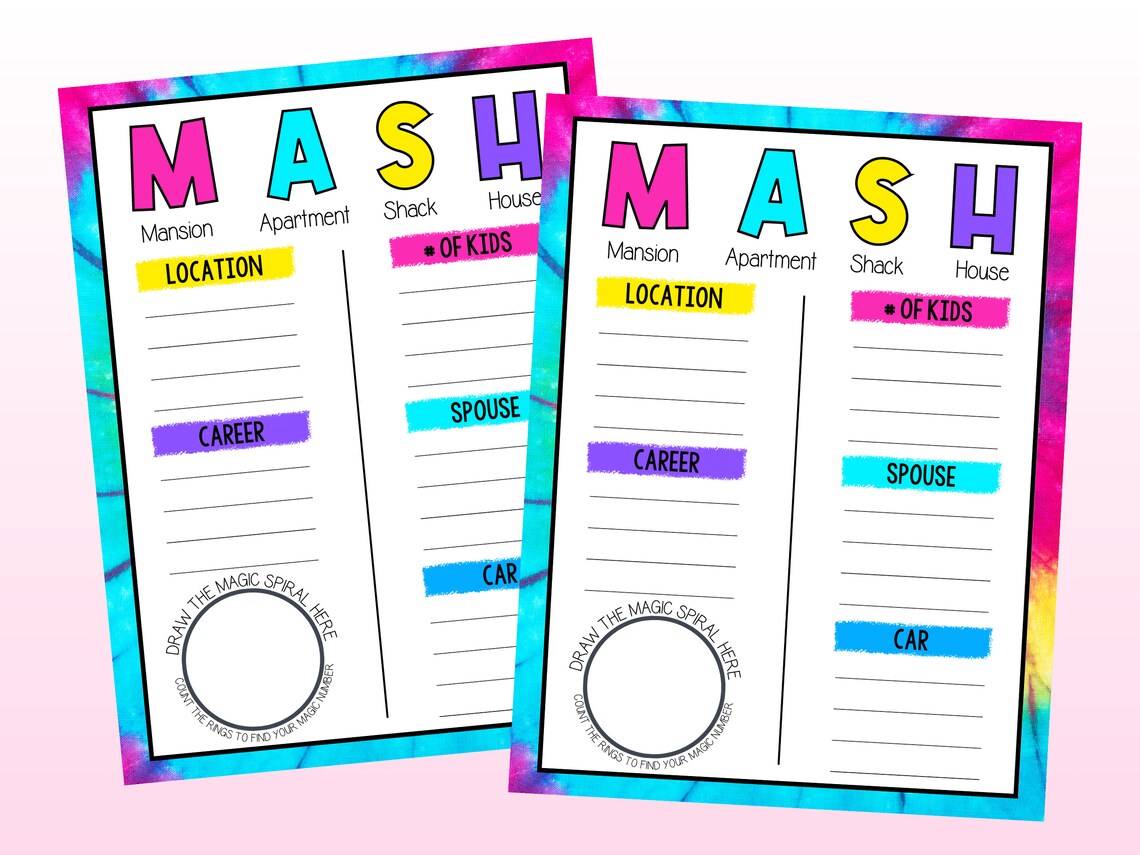 MASH Game Printable Template for Teens - Etsy