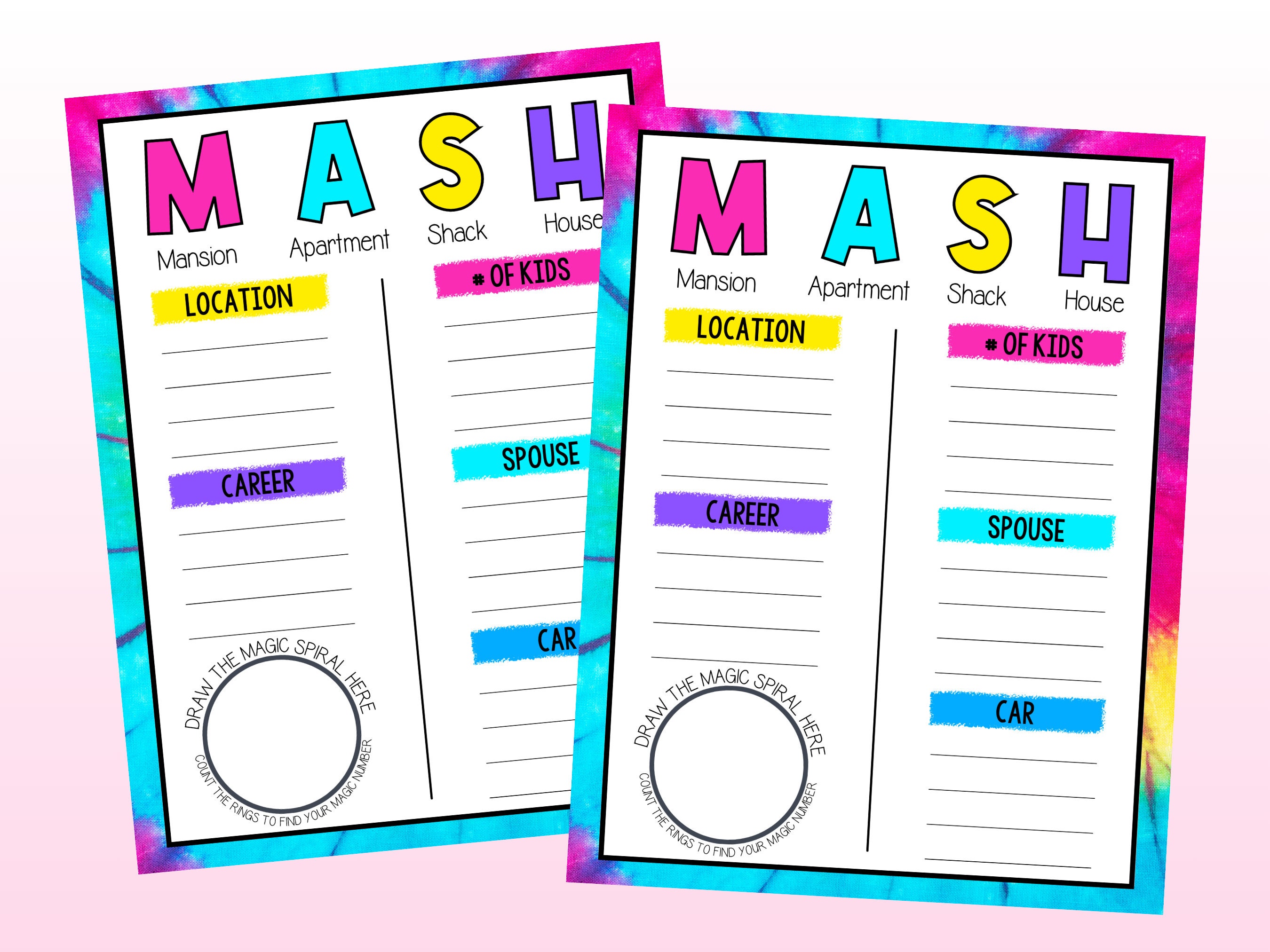 MASH Game Printable Template for Teens - Etsy