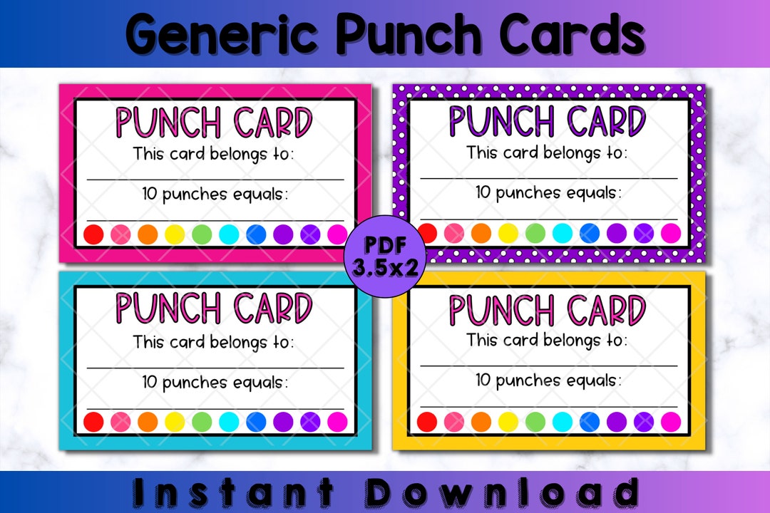 Generic Punch Card Printable 4 Styles digital Download - Etsy