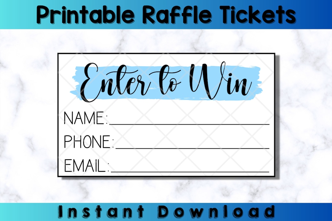 Printable Blue Raffle Ticket Enter to Win digital Download - Etsy
