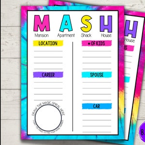 MASH Game Printable Template for Teens - Etsy