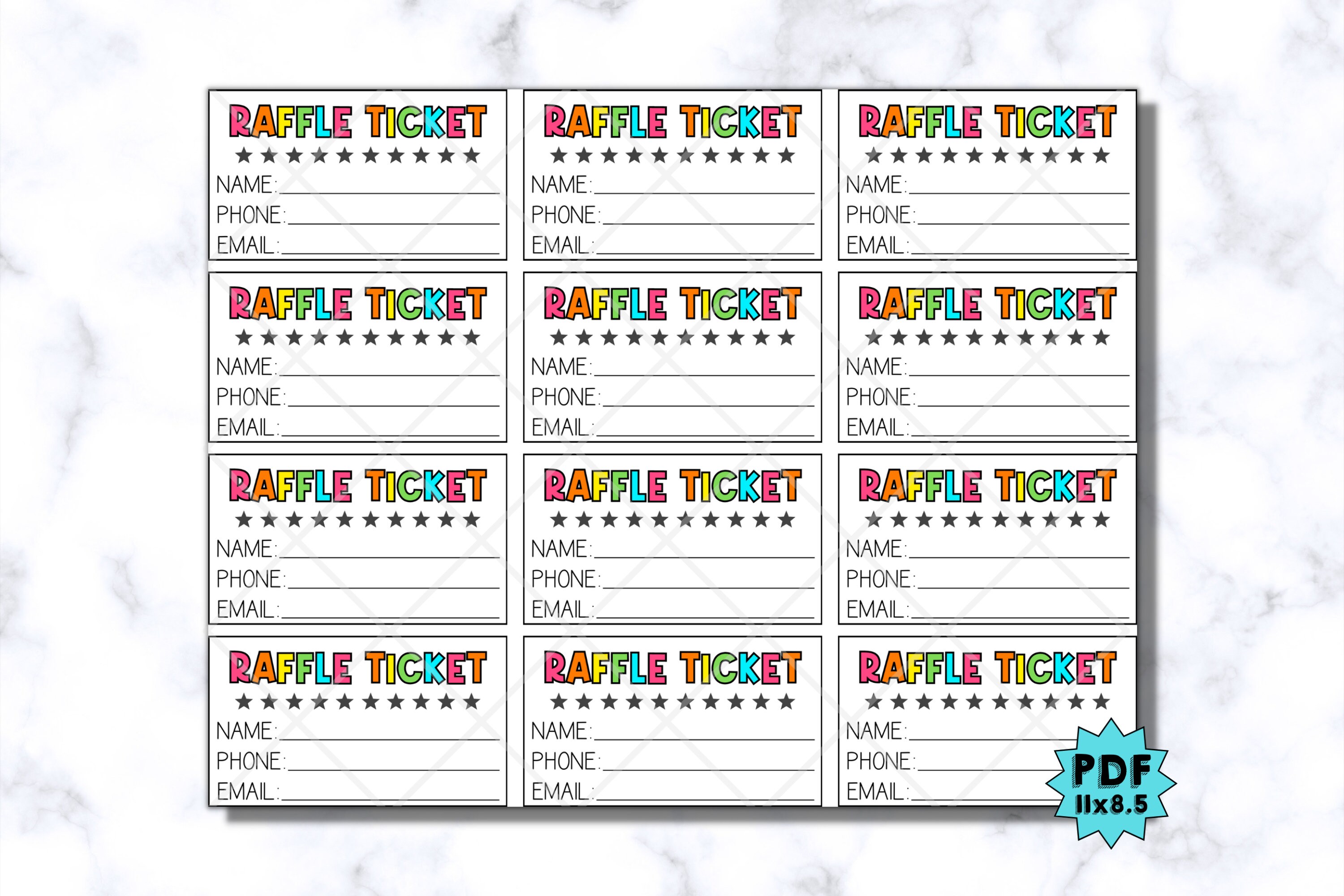Printable Bright Colorful Raffle Tickets Enter to Win Cards digital ...