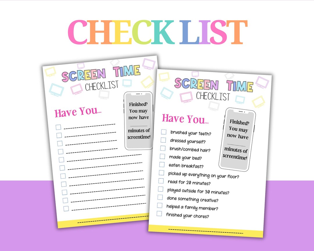Screentime Checklist Printable PDF - Etsy UK