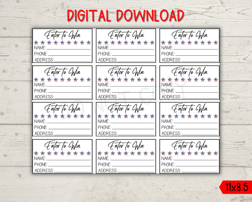 Printable Patriotic American Flag Stars Raffle Ticket Enter to Win ...