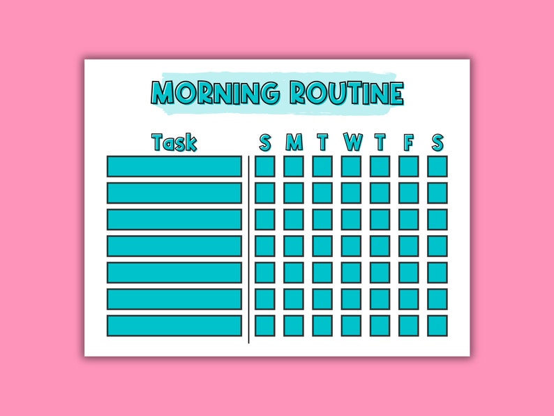 Morning Routine Task Chart Pink and Blue Printable - Etsy