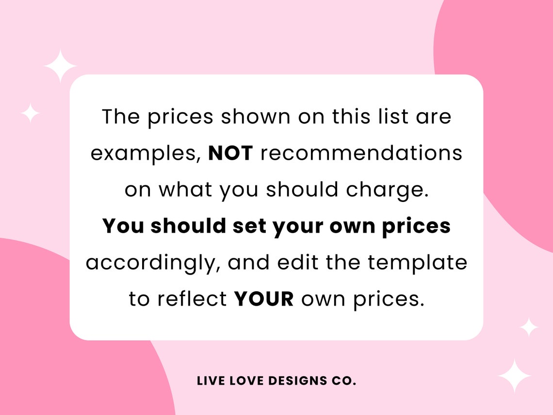 EDITABLE Generic Price List Template for Small Business - Etsy