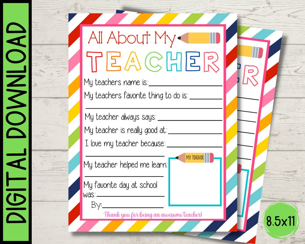 All About My Teacher Printable Template digital Download - Etsy Australia