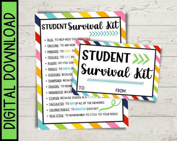 Student Survival Kit Printable Tag Template digital - Etsy