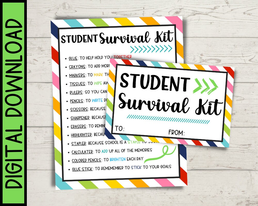 Student Survival Kit Printable Tag Template digital - Etsy UK