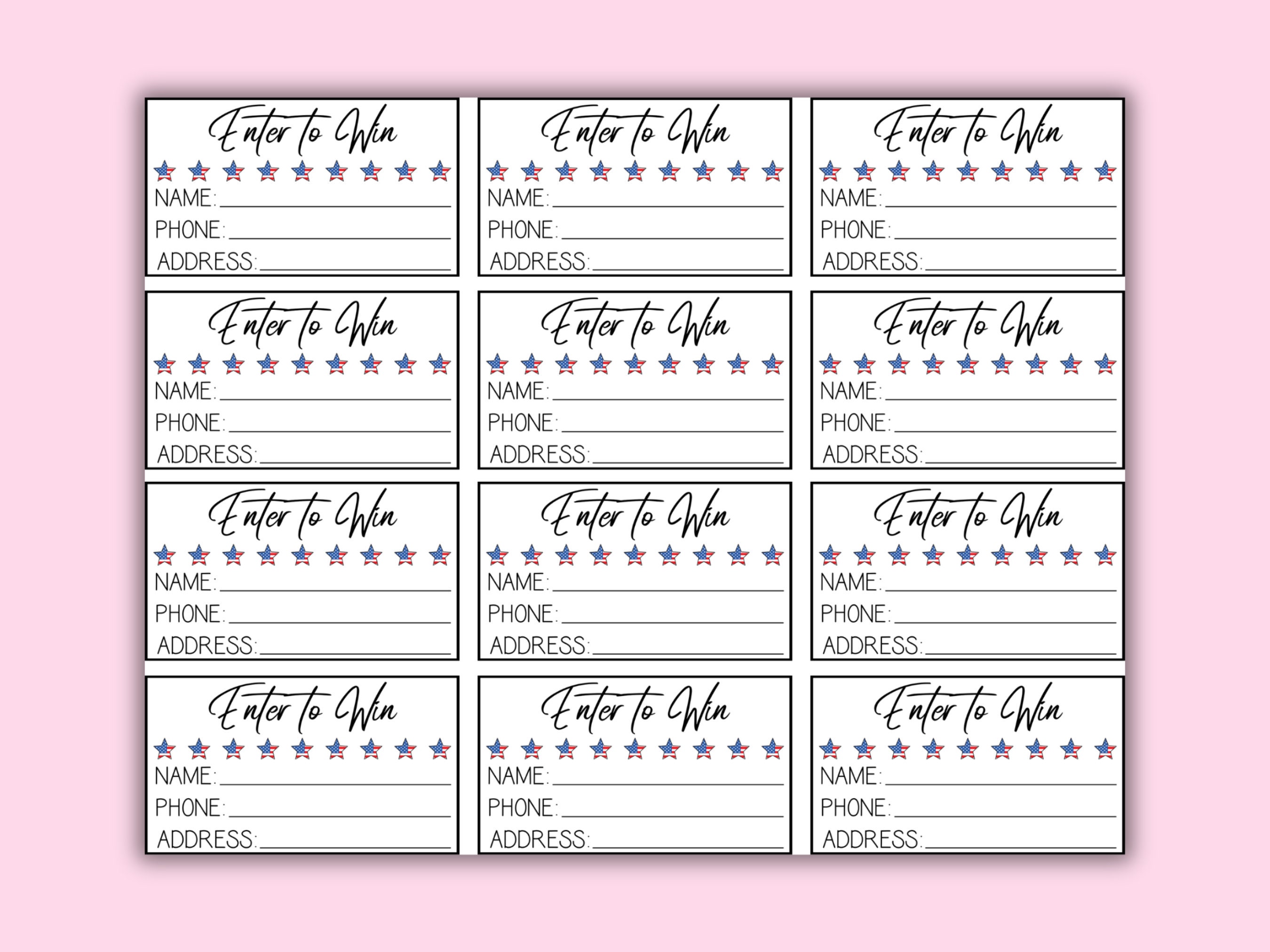 Printable Patriotic American Flag Stars Raffle Ticket Enter to Win - Etsy