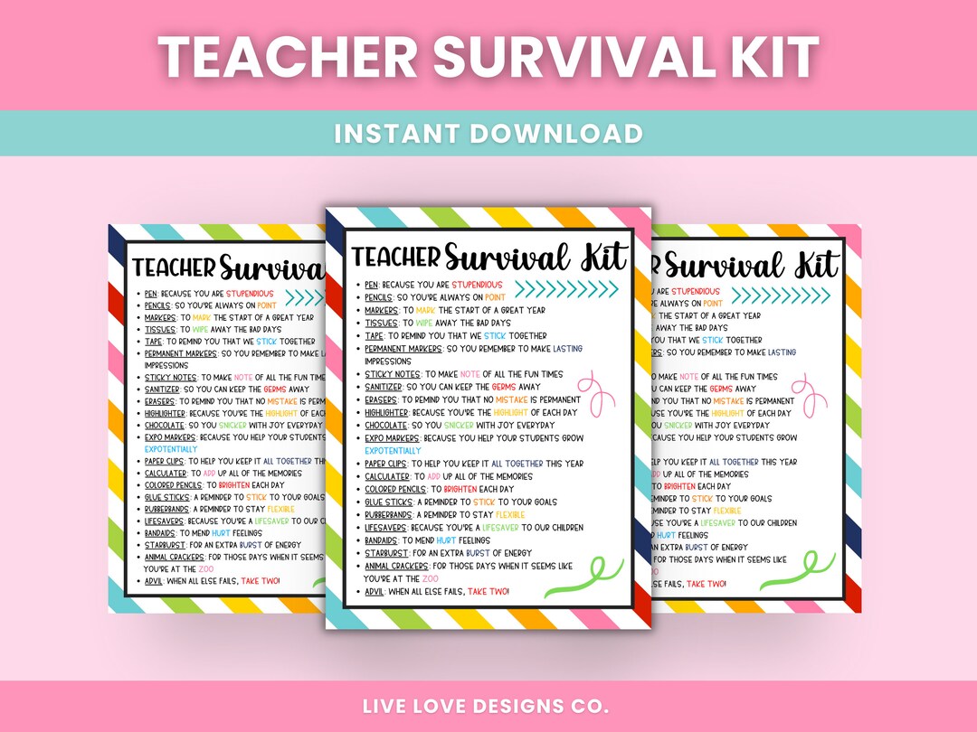 Teacher Survival Kit Ticket and Template Printable - Etsy
