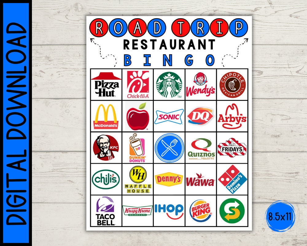 Road Trip Restaurant Bingo Printable Game Road Trip Activity digital ...