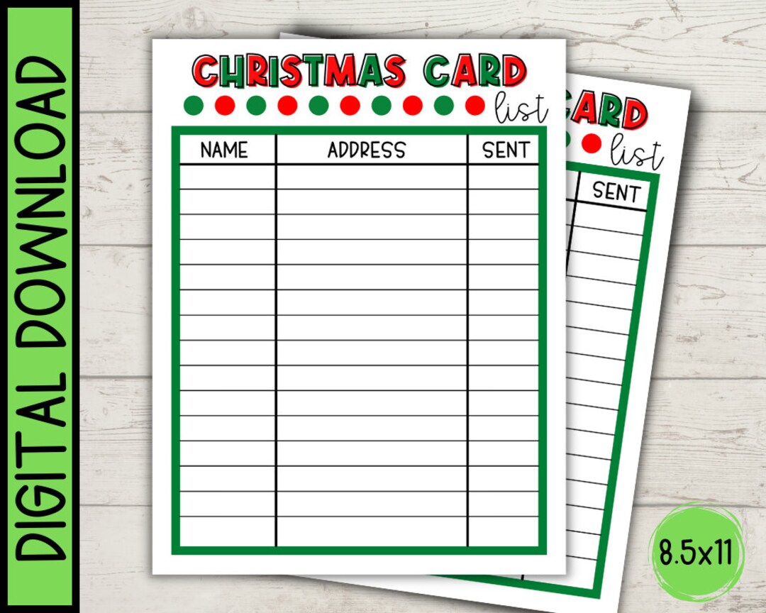 Christmas Card Tracker Printable List digital Download - Etsy