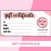 EDITABLE Printable Pink Gift Certificate Template for Small Business - Etsy