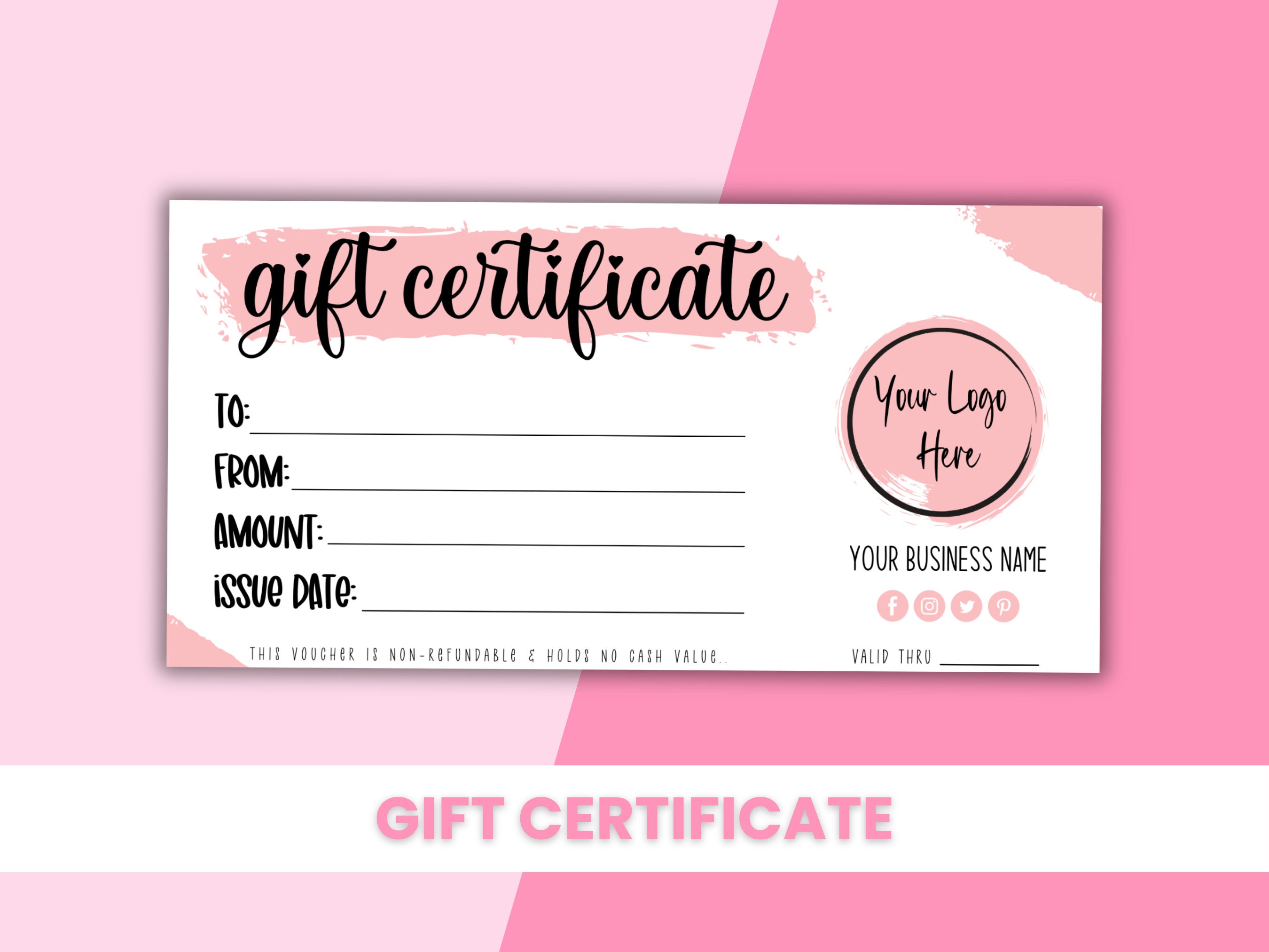 EDITABLE Printable Pink Gift Certificate Template for Small Business - Etsy