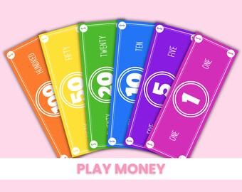 Printable Play Money for Kids Boho Rainbow Pretend Money for Allowance ...