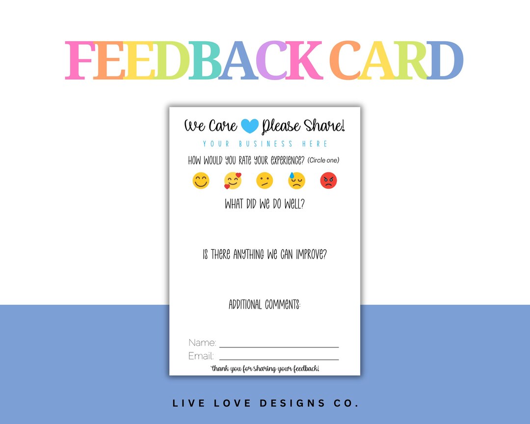 EDITABLE Printable Blue Feedback Card for Small Business - Etsy