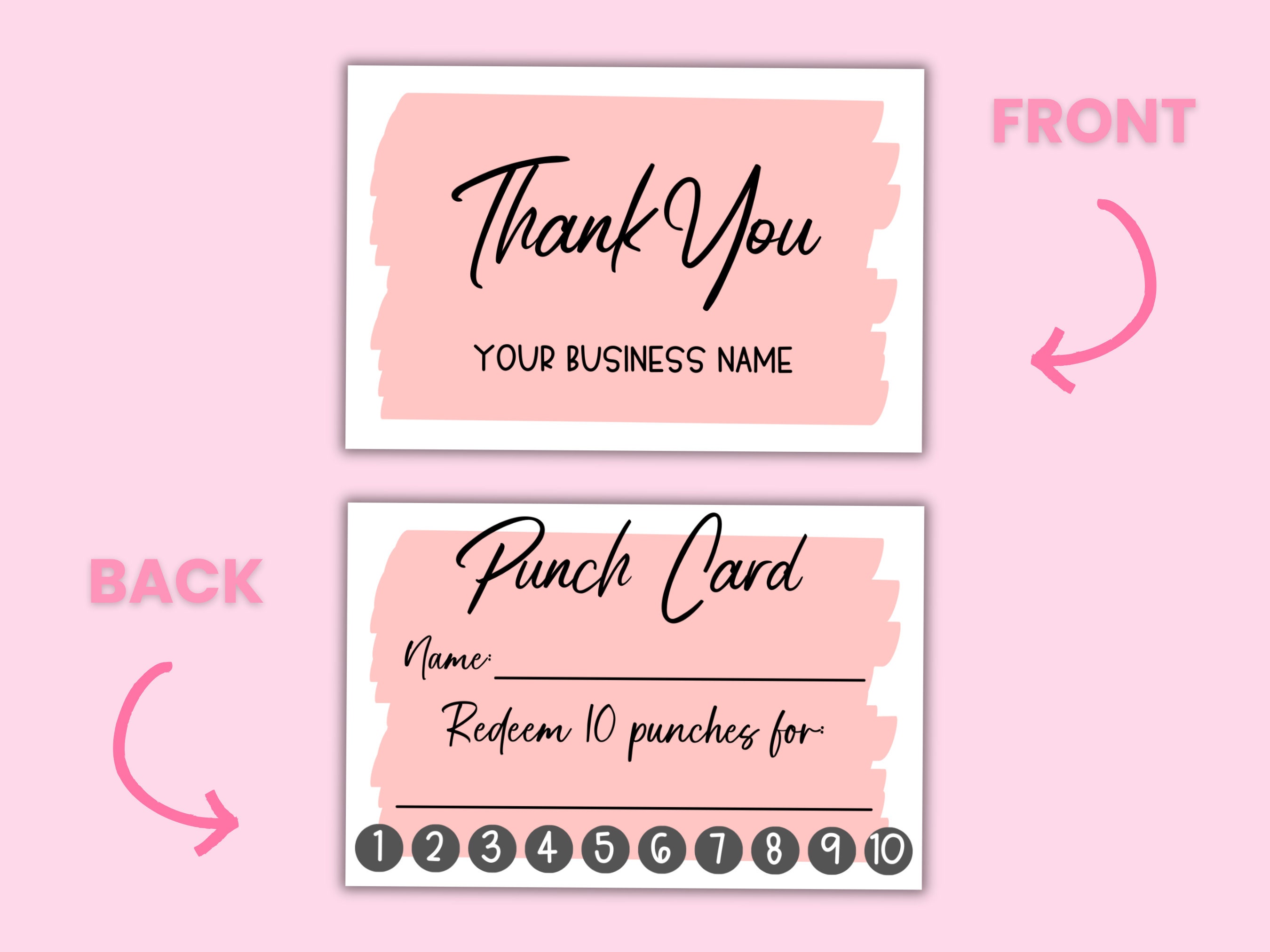 EDITABLE Pink Customer Punch Card or Loyalty Card for Small Business - Etsy