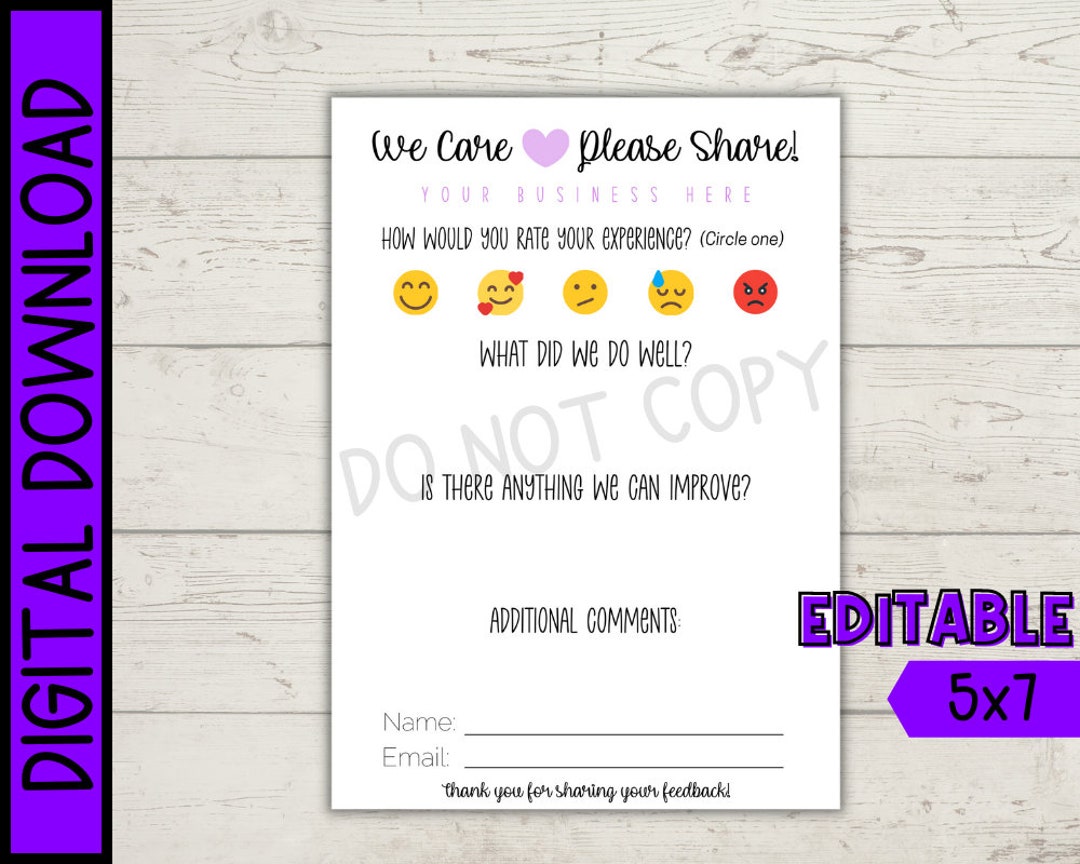 EDITABLE Purple Customer Feedback Printable Card for Small - Etsy