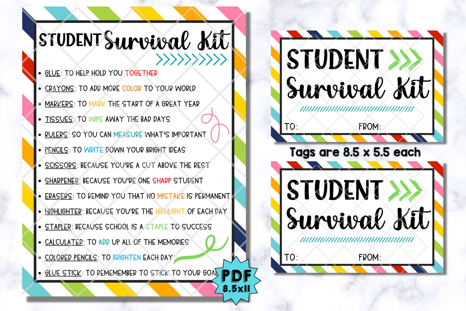 Student Survival Kit Printable Tag + Template - Etsy