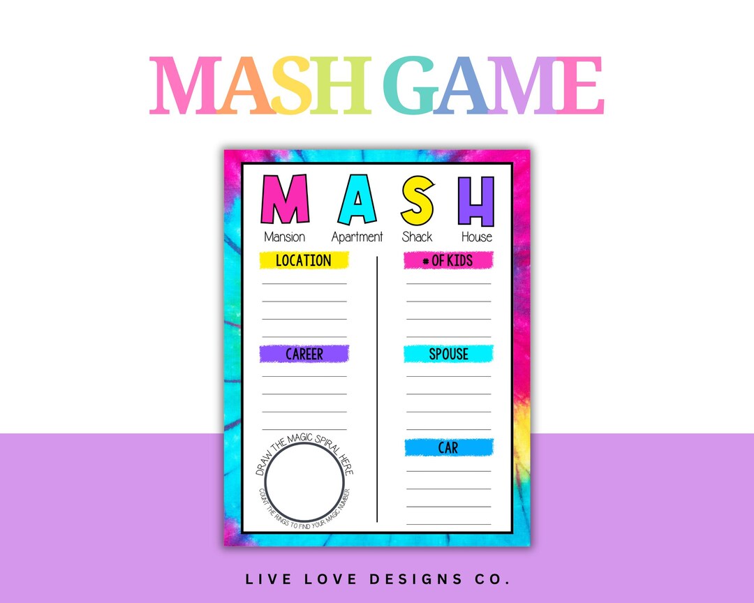 MASH Game Printable Template for Teens - Etsy