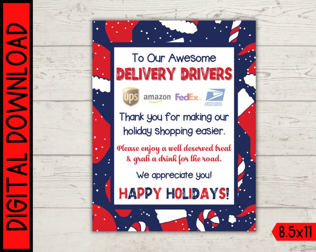 Thank You Delivery Drivers Holiday Printable Red and Dark Blue digital ...
