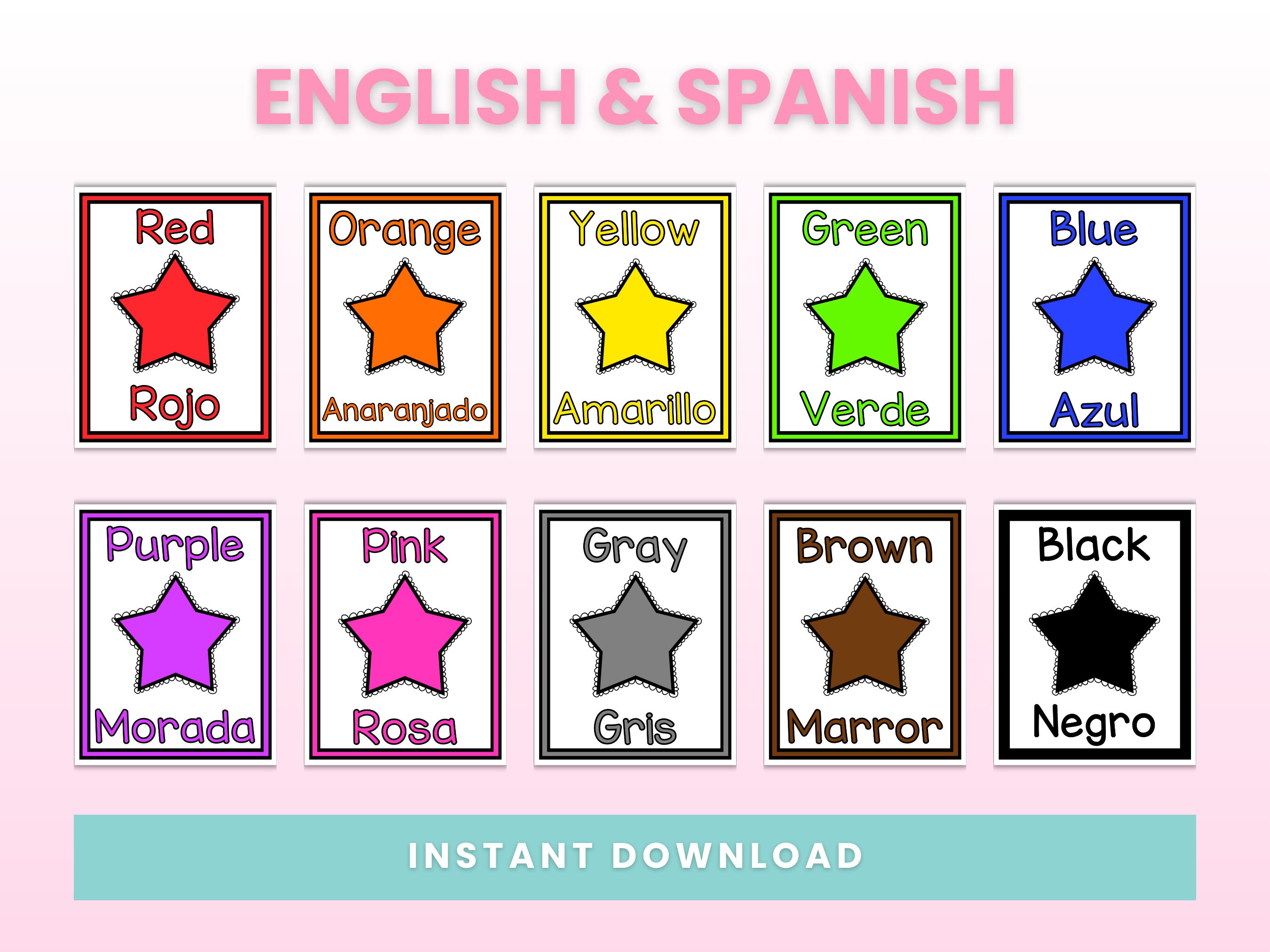 English Spanish Classroom Color Posters - Etsy