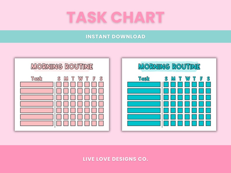 Morning Routine Task Chart Pink and Blue Printable - Etsy